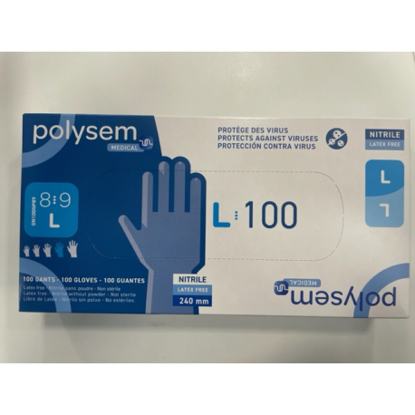 boite de 100 gants polysem medical en L nitrile non poudré